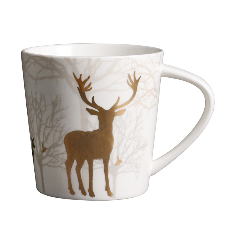 Gold Elk Deer Ceramic Mugs Coffee Cups White Mugs ... – Grandado