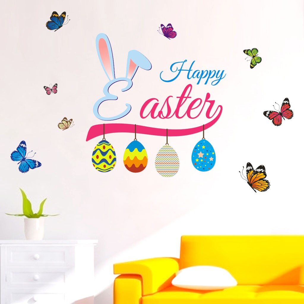 Easter Cartoon Children Bunny Chick Sticker Wall S... – Grandado