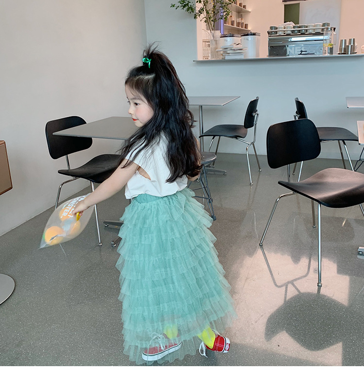 Spring Summer girls green mesh tiered skirt all-ma... – Grandado