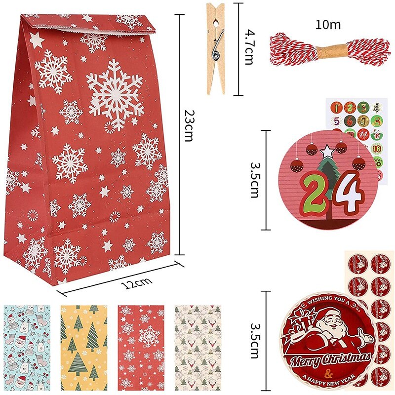 24 Pcs Christmas Advent 24 Days Countdown Calendar... – Grandado