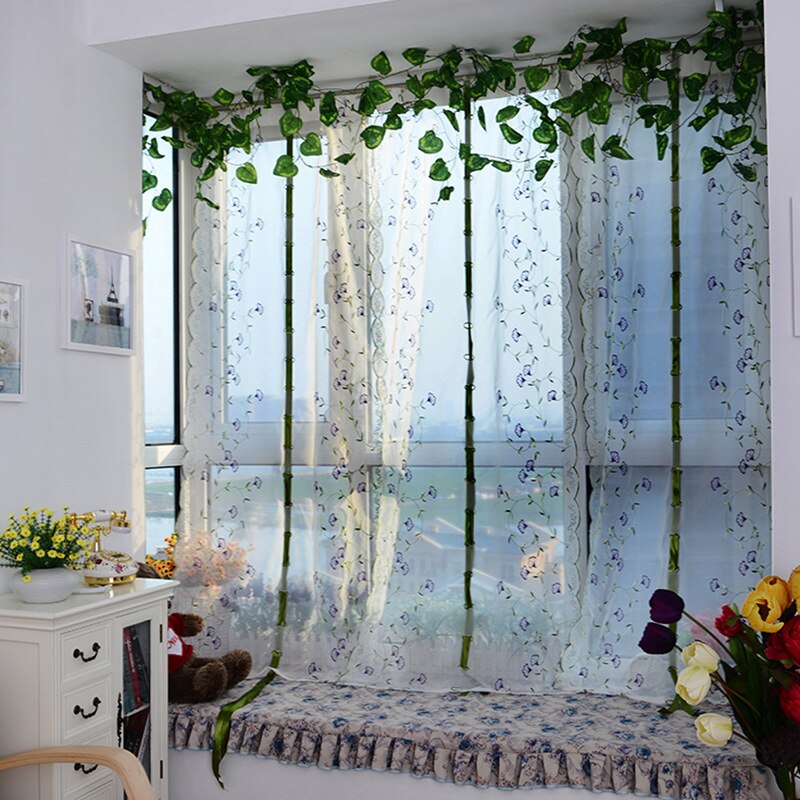 Sheer kitchen door window purple flower curtain pa... – Grandado