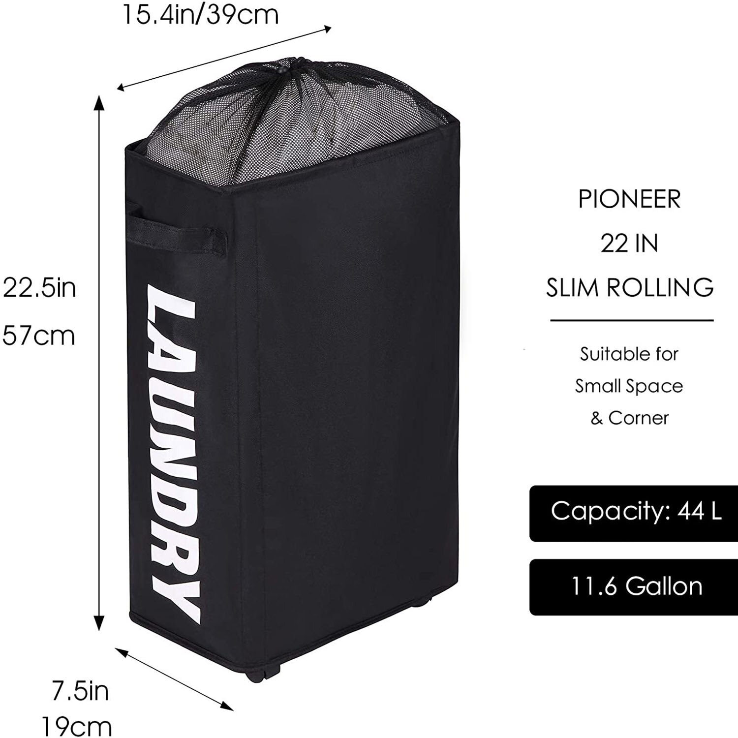 Slanke Wasmand Met Handvat Op Wielen Zwart Grijs B... – Vicedeal