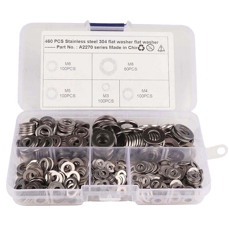 460 Pcs Rvs M3 M4 M5 M6 M8 Platte Ringen Assortime... – Grandado