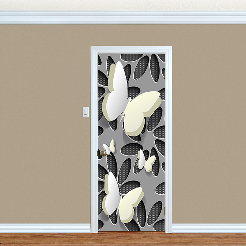 3D Butterfly Black and White Door Stickers PVC Sel... – Grandado