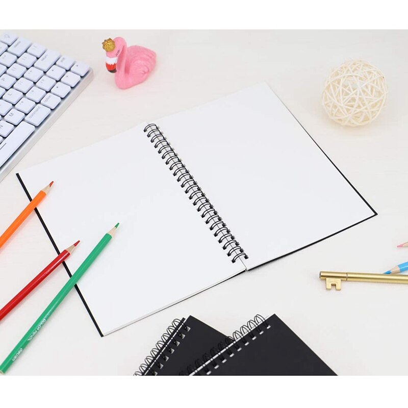 5Pcs A5 Black Spiral Notebook Blank Sketchbook Unr... – Grandado
