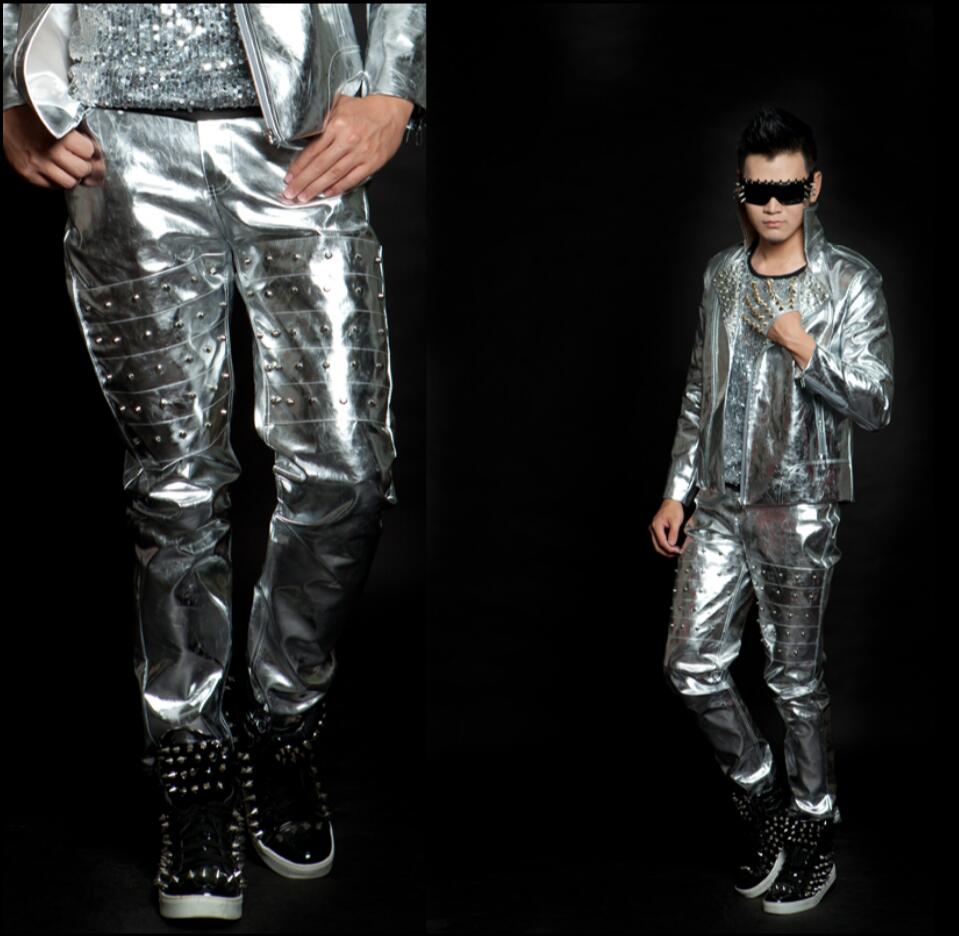 28-40 Plus Size Silver Rivet Pants Men And Women S... – Vicedeal