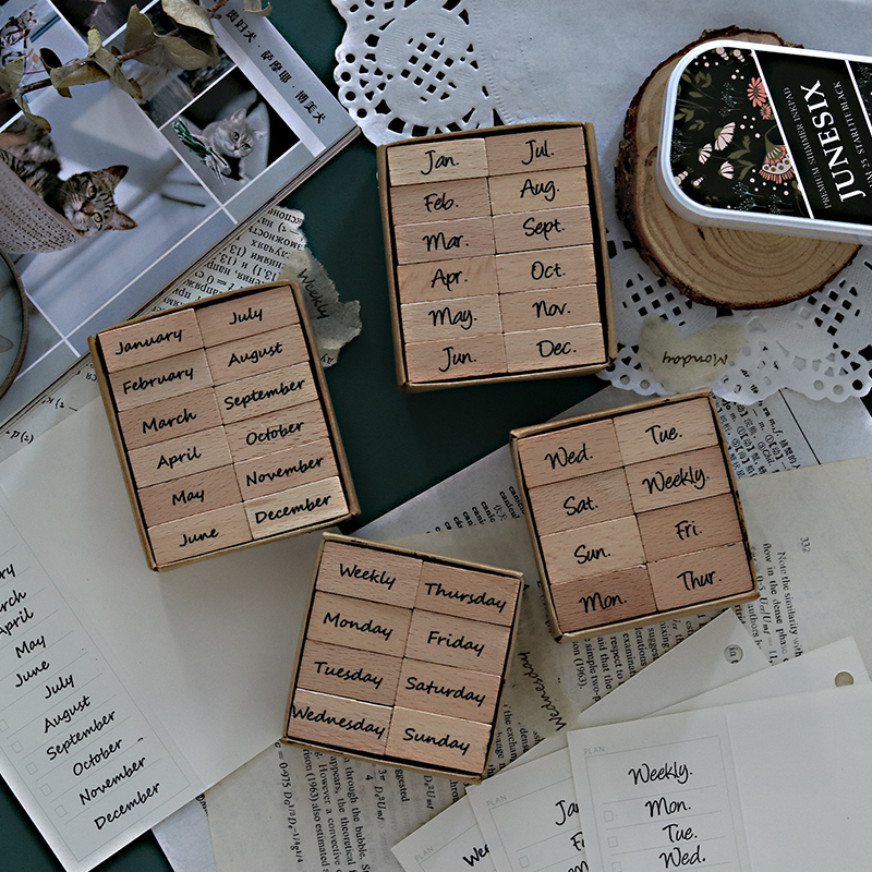 1 set Woodware Rubber Stamps With Weeks Months Woo... – Vicedeal