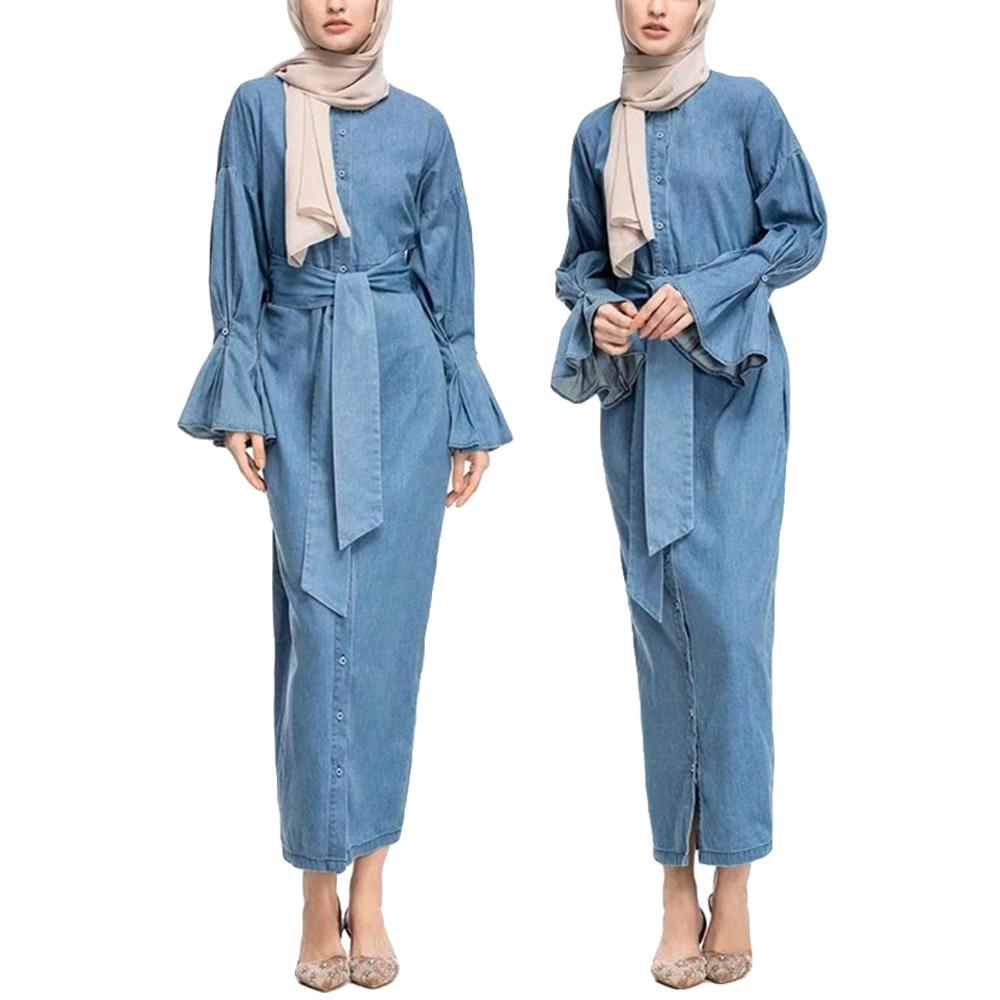 Denim Kaftan Dubai Abaya Kimono Moslim Hijab Jurk ... – Vicedeal
