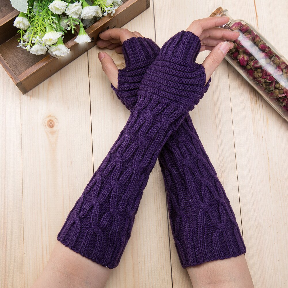 Knitted Long Fingerless Mittens Glove Arm Warmer S... – Grandado