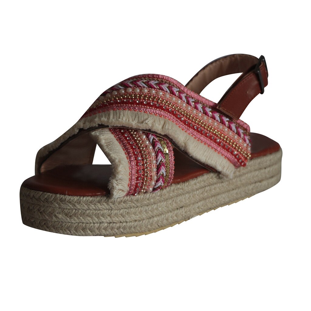 Sandalias de paja con borla en el tobillo para muj... – Grandado