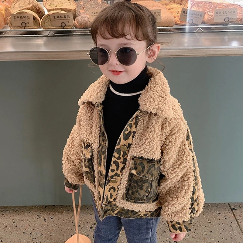 Leopard Fleece Woolen Coats for Girls Children'... – Grandado