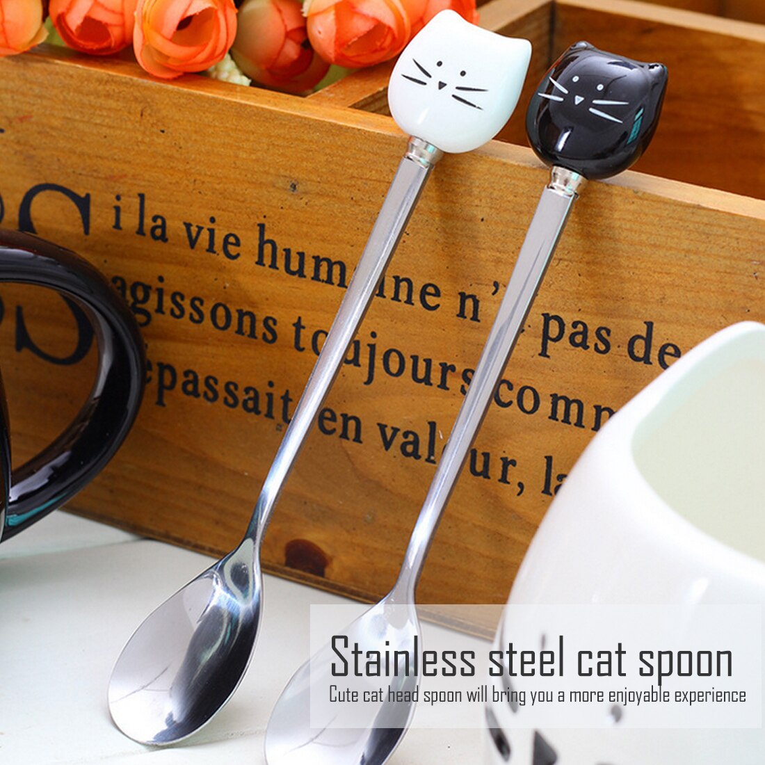 1PC Cat Ceramic Spoons Stainless Steel Cartoon Ice... – Grandado