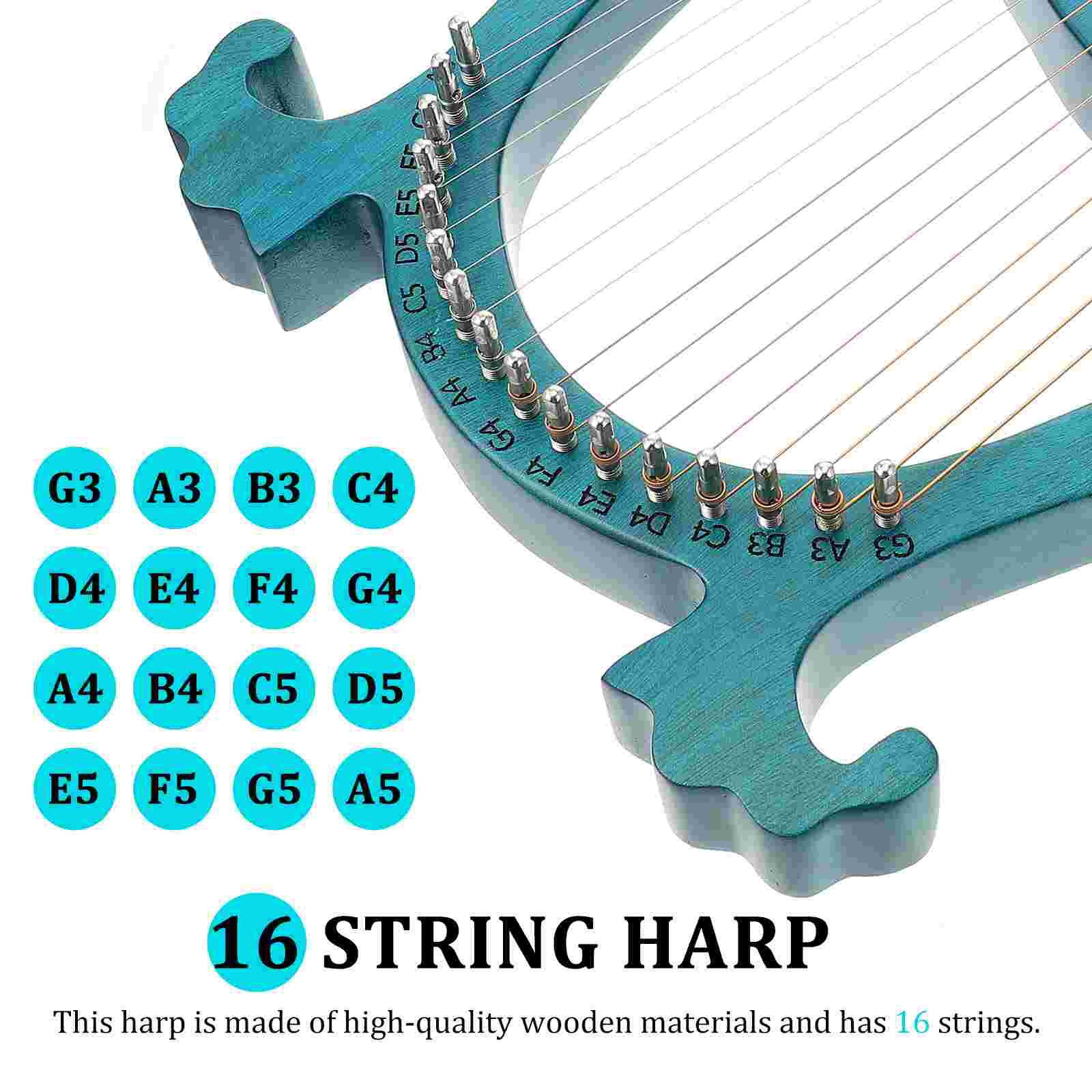 1 Set Of Wooden 16 String Lyre Harp Portable Harp Grandado