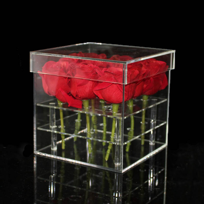 Acrylic Artificial Rose Flower Box Makeup Organize... – Grandado
