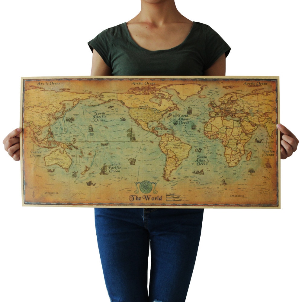 Navigation world map Kraft Paper Paint Vintage Wal... – Vicedeal