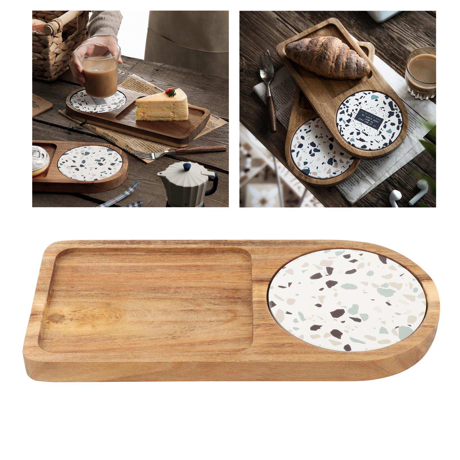 Wooden Serving Tray with Ceramic Coaster Wooden Fr... – Vicedeal
