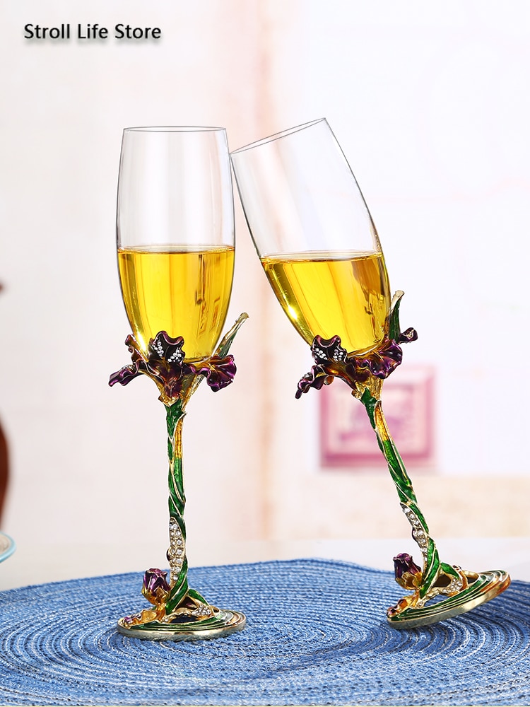 Emaille Farbe Kristall Champagner Gläser Set Beche... – Vicedeal