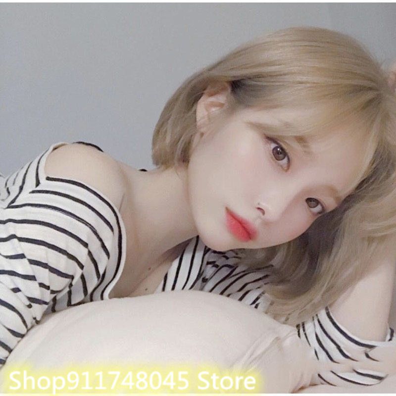 Peluca de cabello corto con flequillo de aire core... – Grandado