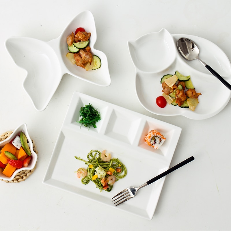 Pure white ceramic divider plate children's divide... – Grandado