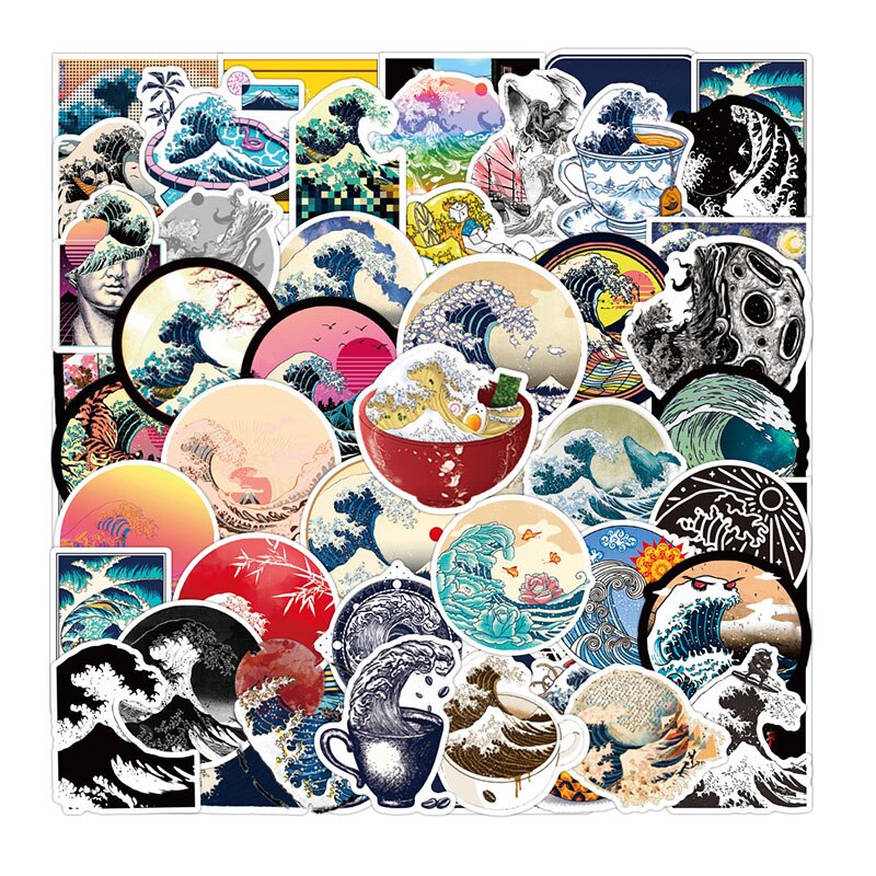 50pcs Vintage Sea Wave Doodle Sticker Decals Kids ... – Grandado