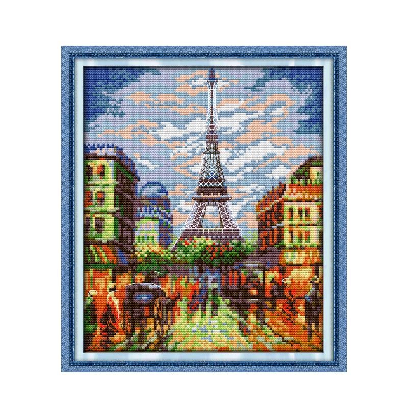Paris scenery cross stitch kit 14ct 11ct pre stamp... – Grandado
