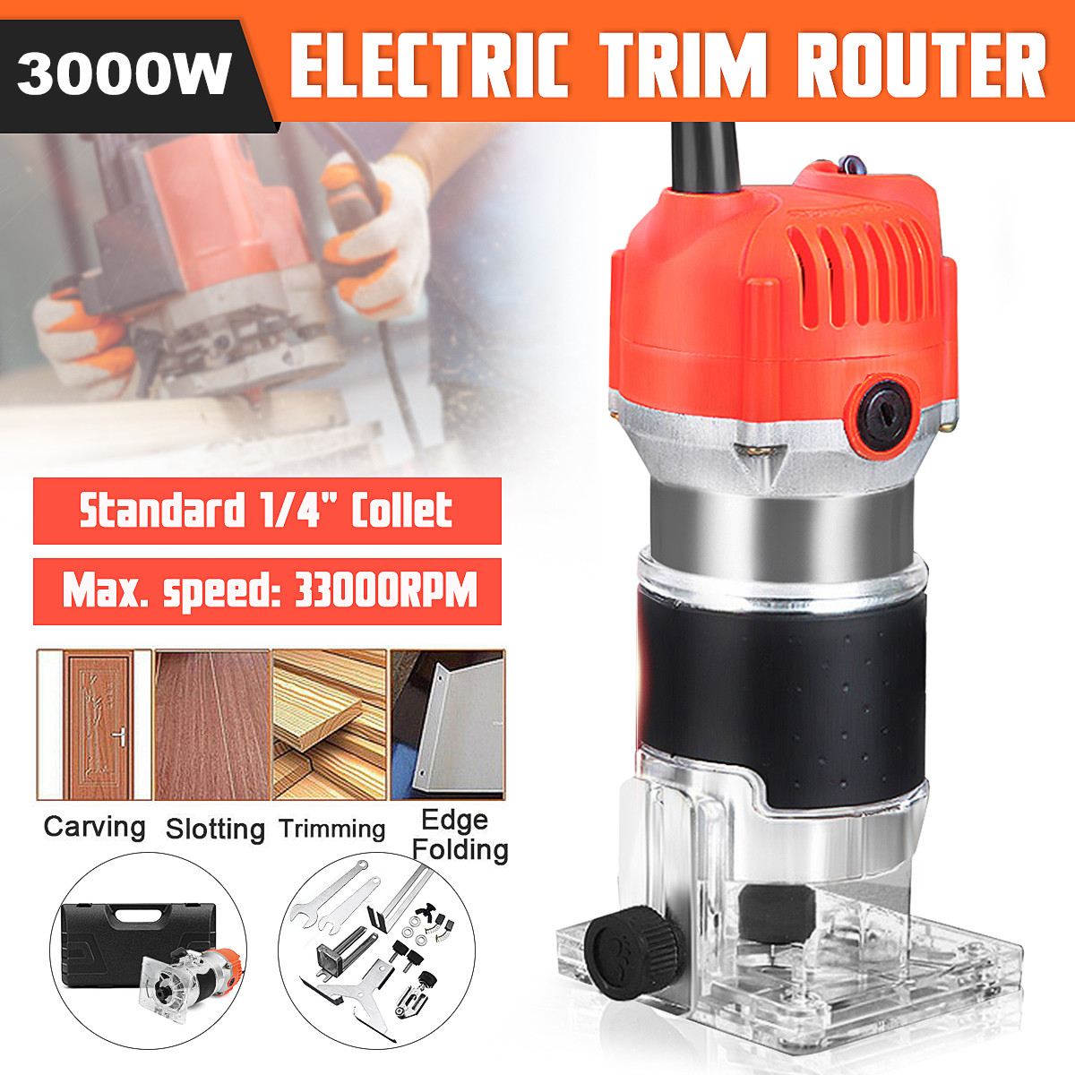 850W 33000rpm Woodworking Electric Trimmer Wood Ro... – Vicedeal