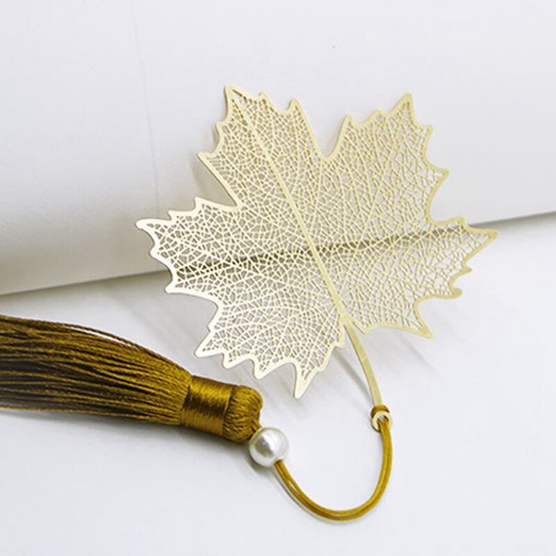 Vein Tasseled Leaf Bookmarks Golden Color Metal In... – Grandado