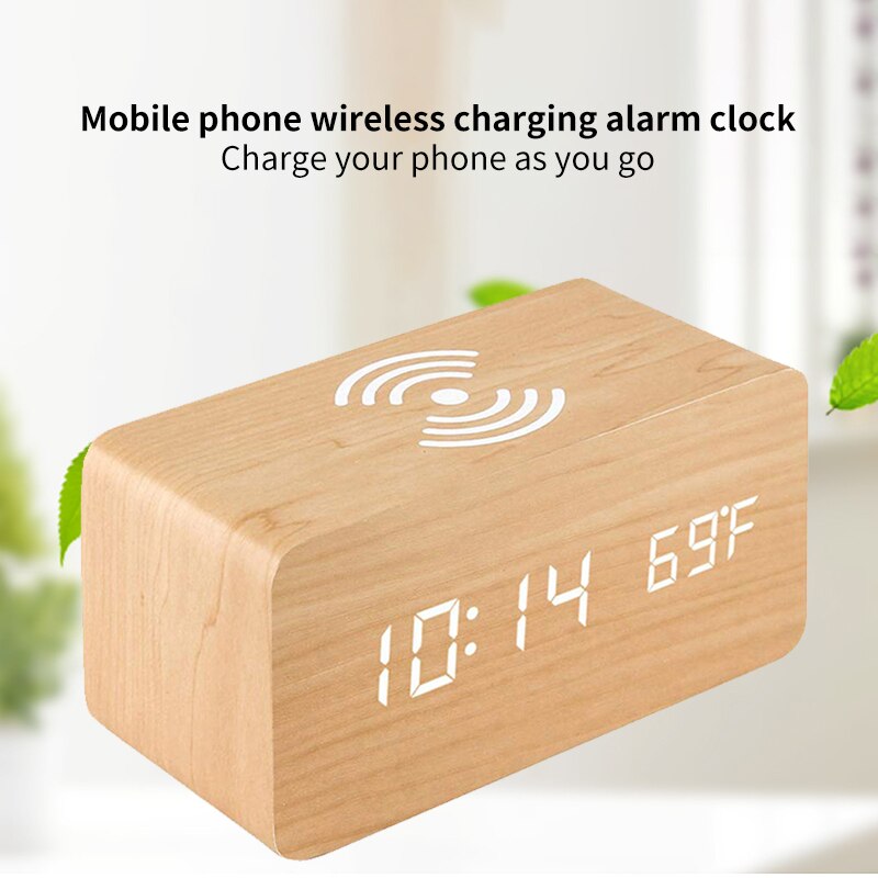 Wooden Digital Alarm Clock With Wireless Charging ... – Vicedeal