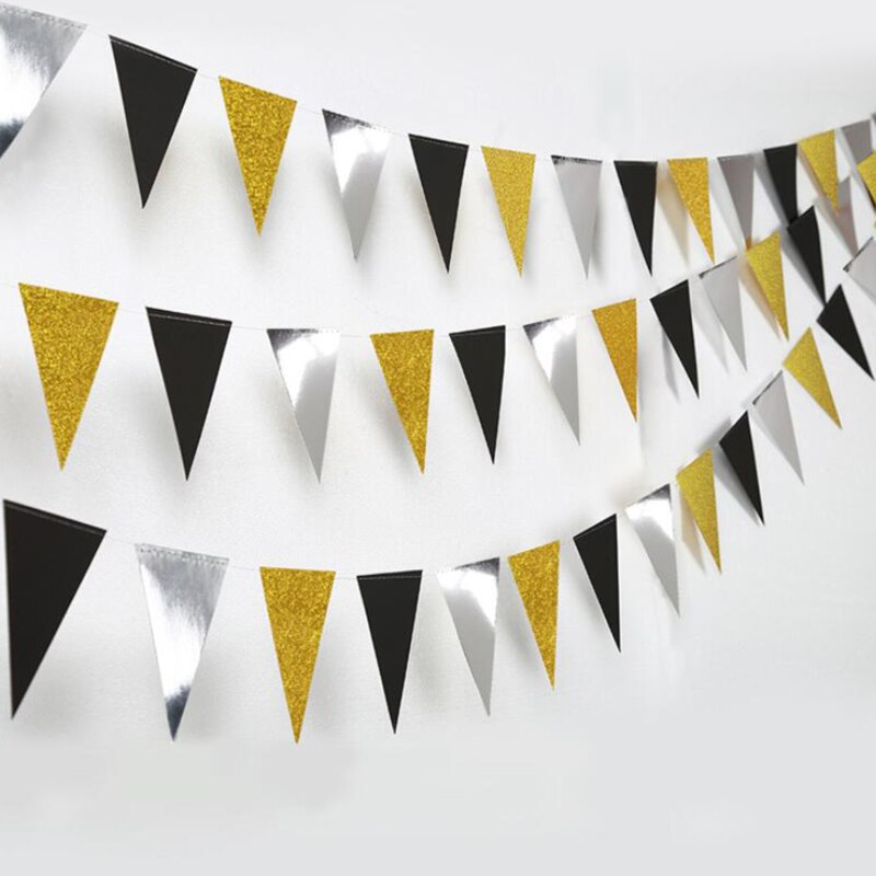 Gold Silver Garlands Birthday Bunting Banners Penn... – Vicedeal