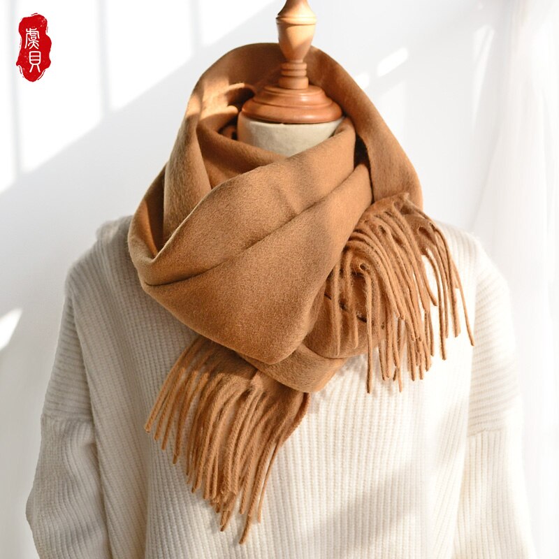Camel wool scarf women narrow small cashmere scarv... – Grandado