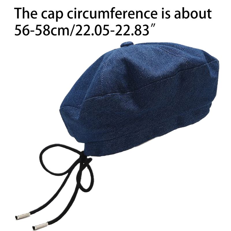 Women Denim Cotton Beret Cap Ribbon Lace-Up Bowkno... – Grandado