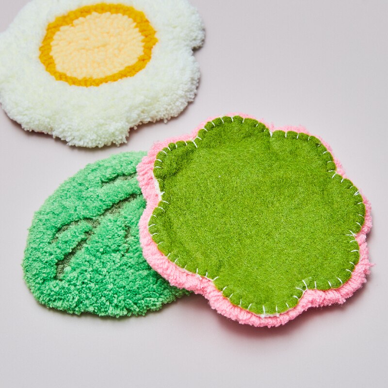 Hand Made Punch Needle Coaster Fabric Fluffy Flowe... – Vicedeal