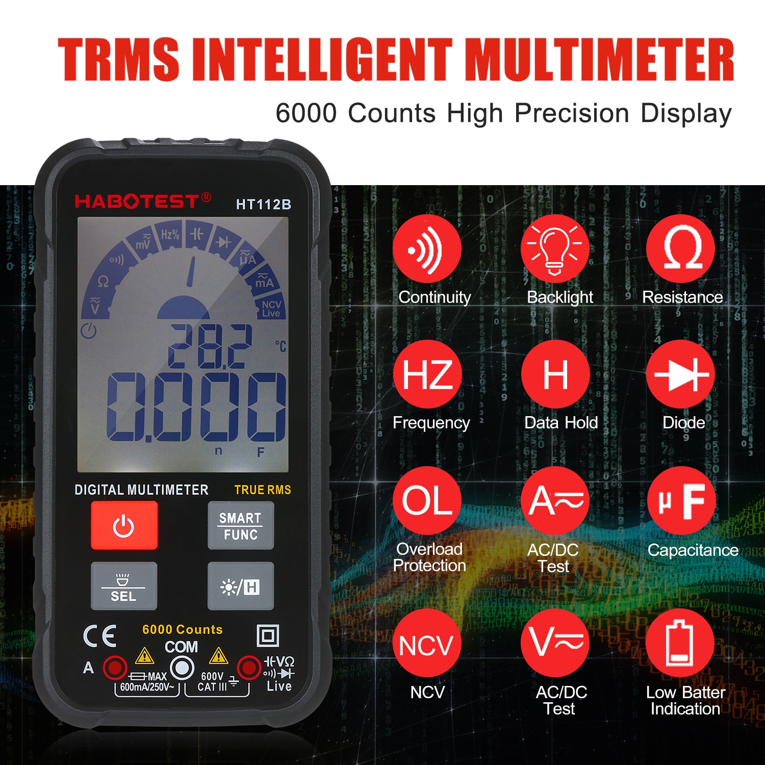 HT112B Multimeter Digital 6000 Counts TRMS Multime... – Grandado