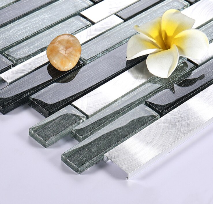 Interlocking Black Gray Glass Mosaic Kitchen Tile ... – Grandado
