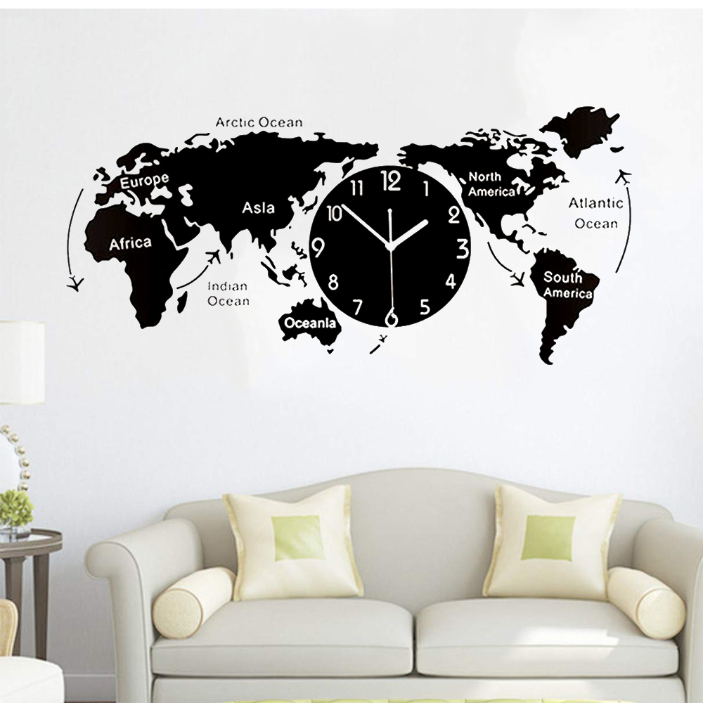 Unique Clock Hanging Clock Wall Sticker World Map ... – Grandado