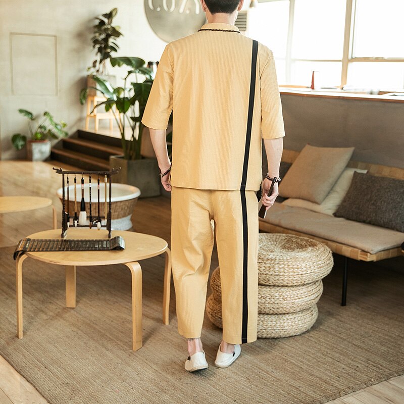 Chinese Style Cotton Hemp Shirts Shorts Suit Mens ... – Grandado