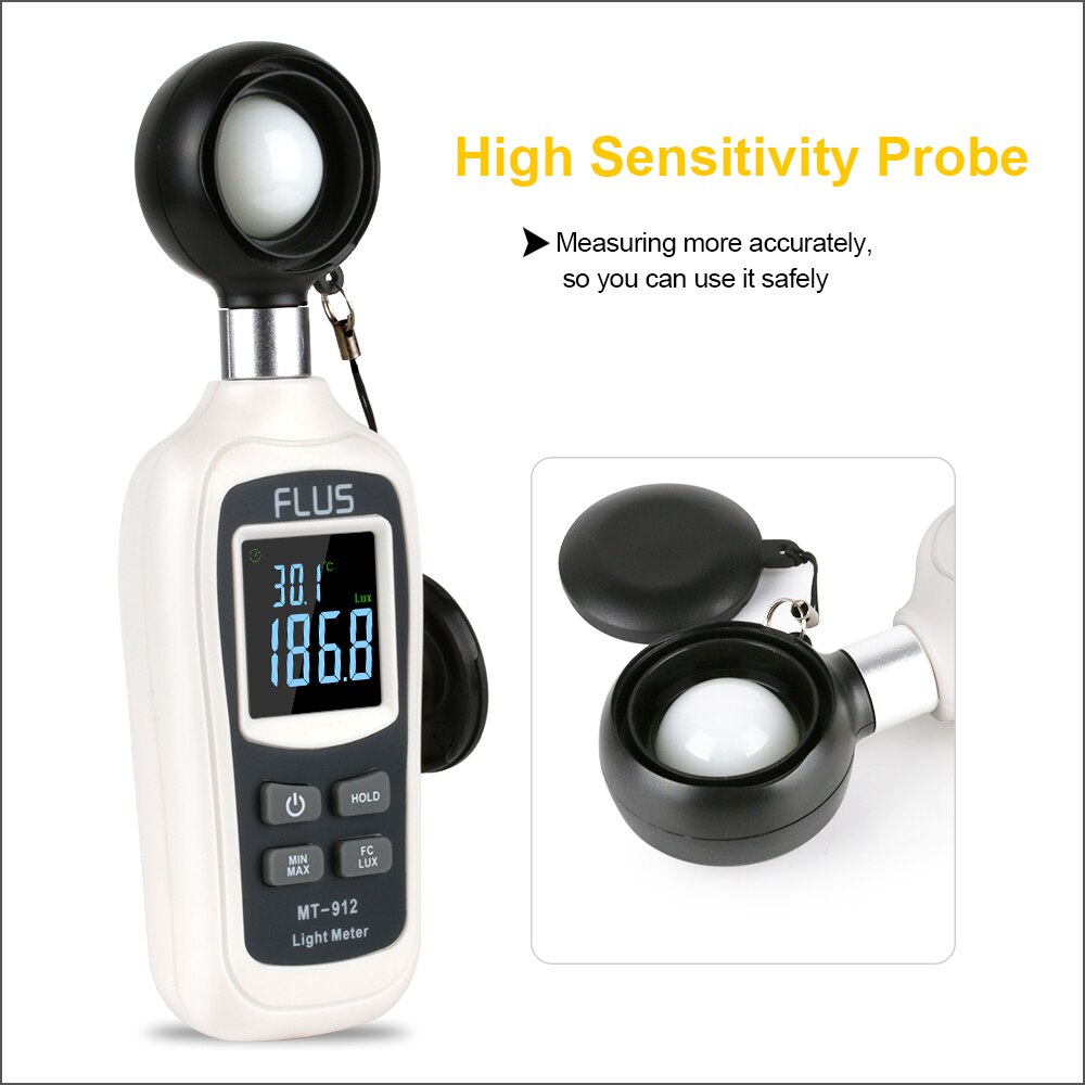 FLUS Digital Light Luxmeter Meter Temperature 0-20... – Grandado