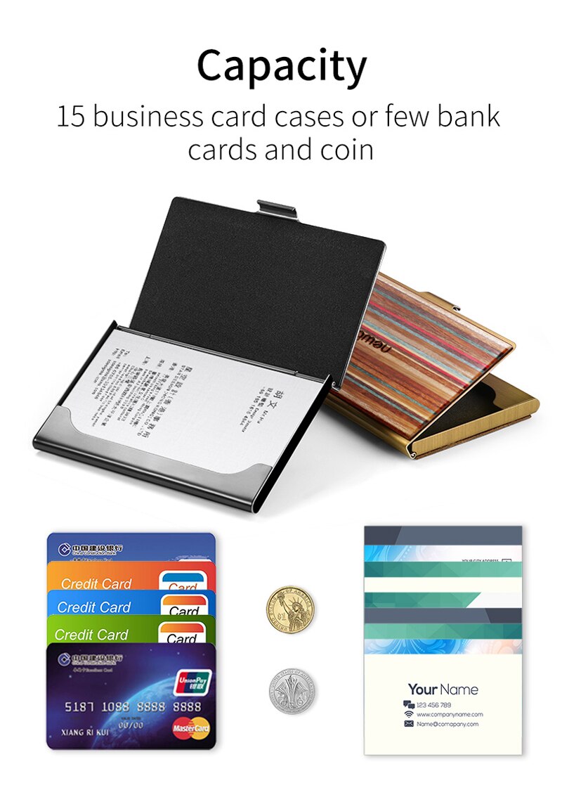 Bring Business Card Case Wood and Metal Material B... – Vicedeal