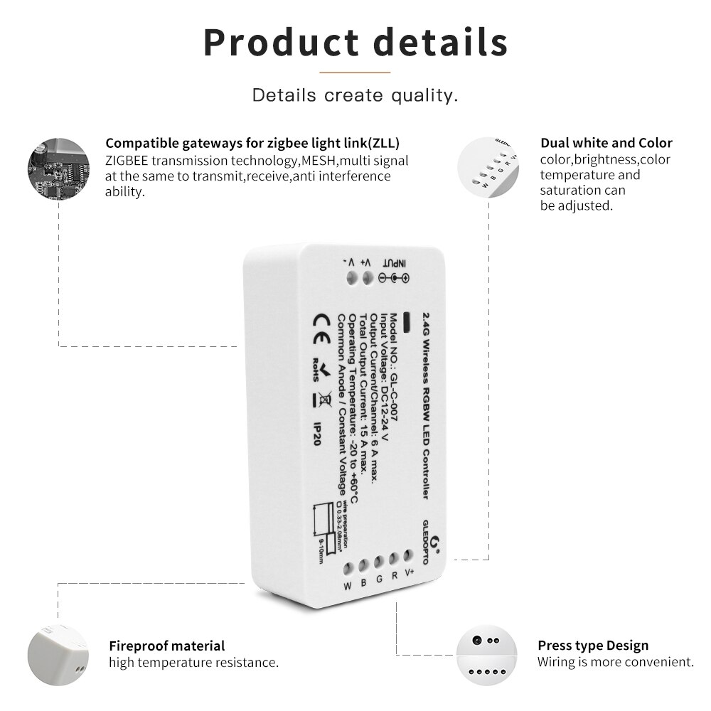 GLEDOPTO Zigbee 3,0 RGBCCT RGB LED Dimmer/LED Cont... – Grandado