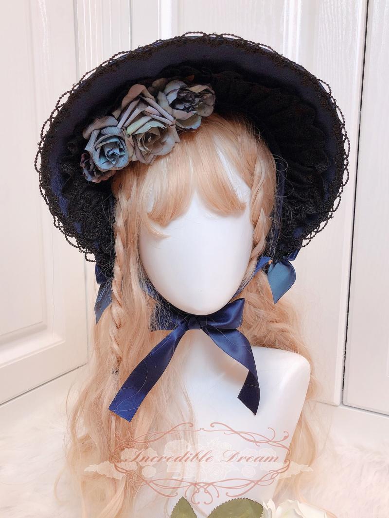 Handmade Vintage Lace Trim Rose Lolita Bonnet Vict... – Grandado