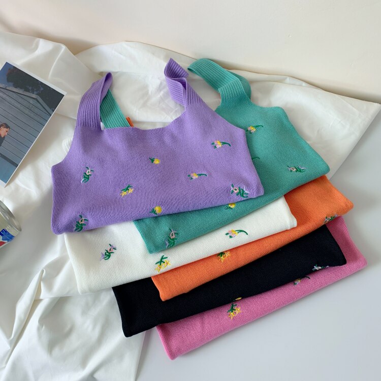 Smuk blomst broderi firkantet hals sweater kvinde ... – Grandado