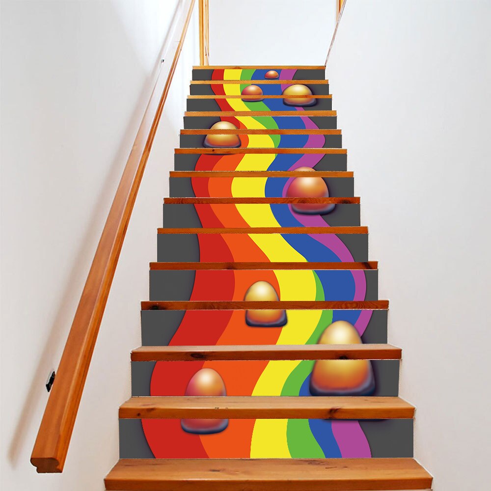 Rainbow Waves Staircase Sticker For House Stairs D... – Grandado