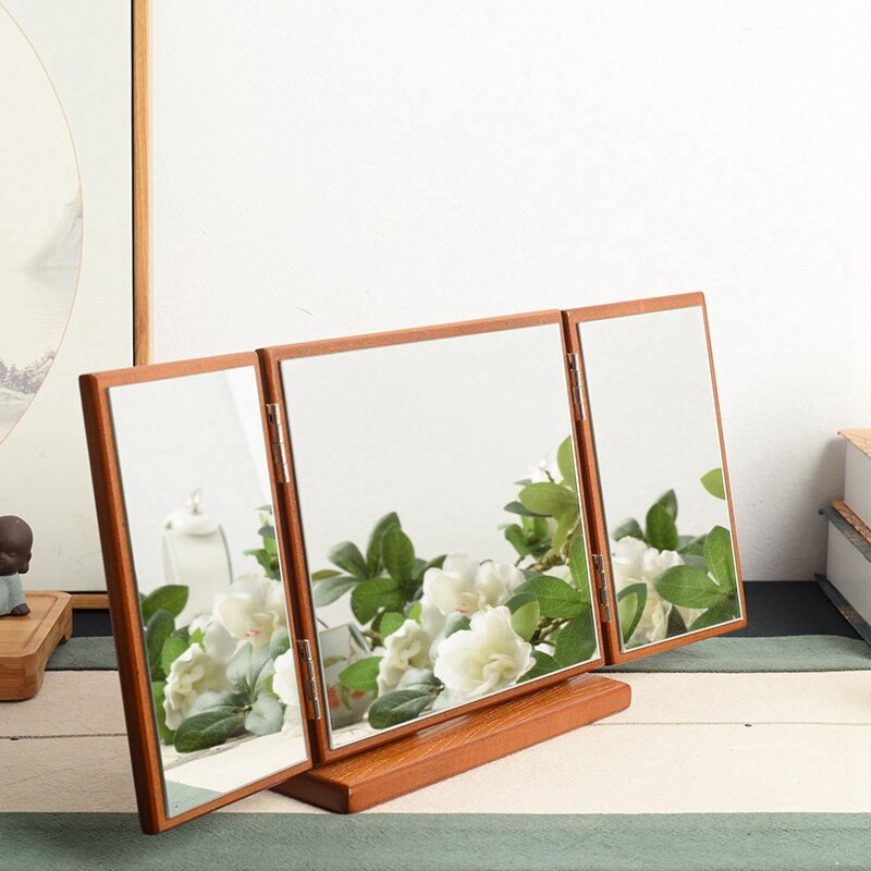 Retro Wooden Mirror Tri-Sided Foldable Makeup Mirr... – Vicedeal