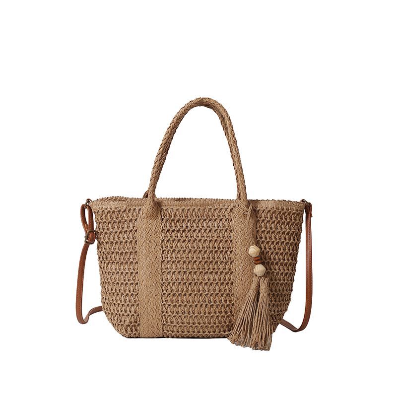 Straw Beach Bag with Zipper Shoulder Bag with Adju... – Vicedeal