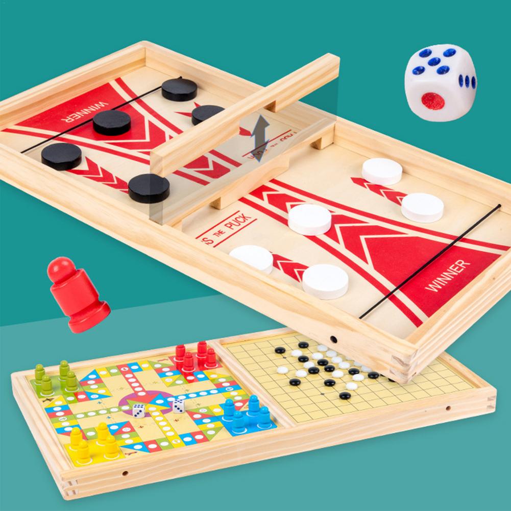 Wooden Board Game Set Fast Sling Puck Game And Gob... – Grandado