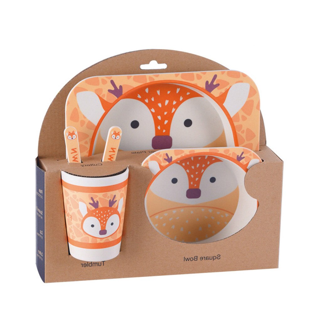 5Pcs/Set Kids Tableware Set Baby Bamboo Fiber Cart... – Vicedeal