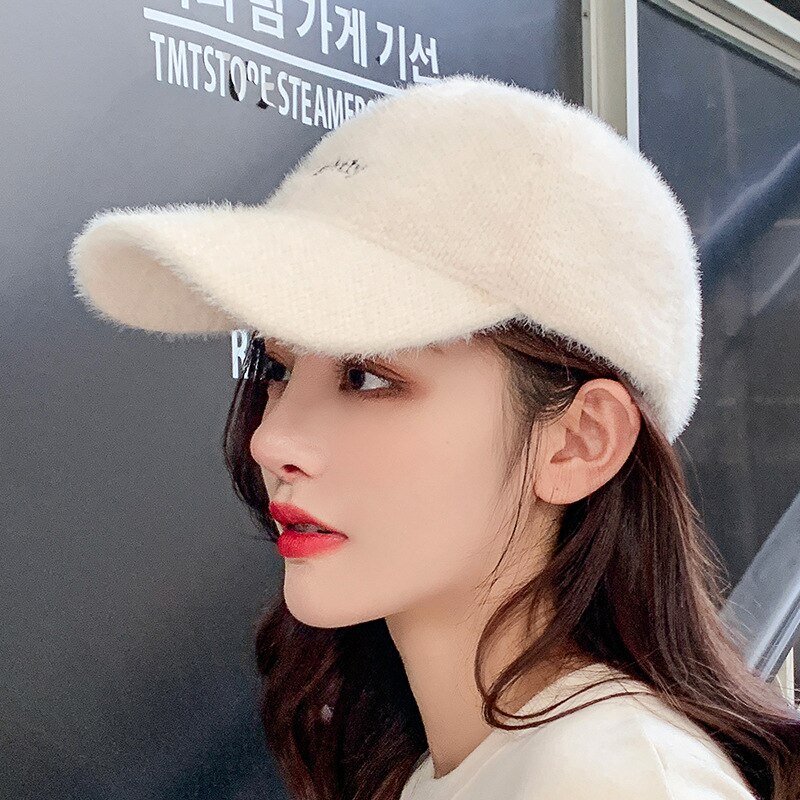 Women Peaked Cap Curved Brim Artificial Wool Solid... – Vicedeal