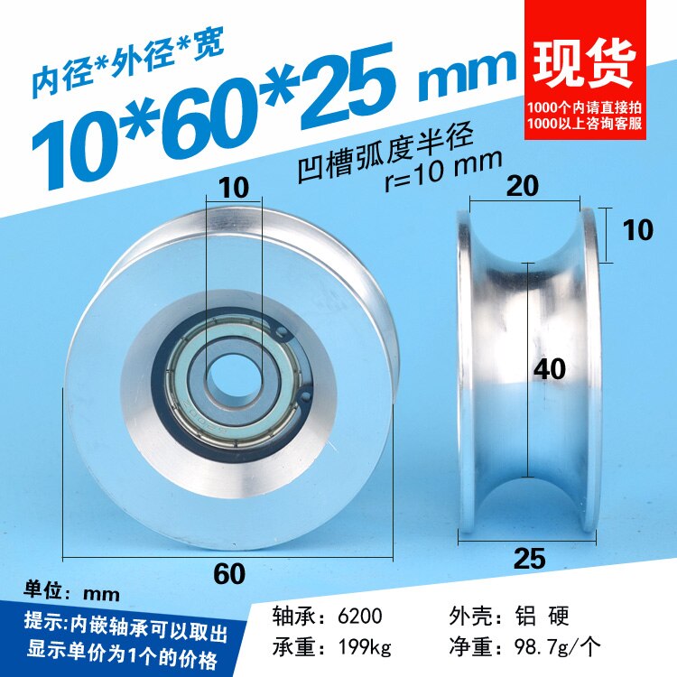 1pc 10x60x25mm metal U-shaped big groove roller gu... – Grandado