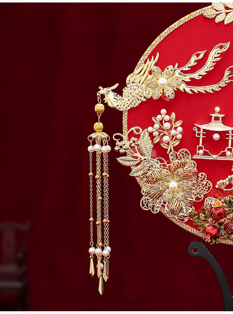 Round fan married the bride bouquet of Chinese sty... – Grandado