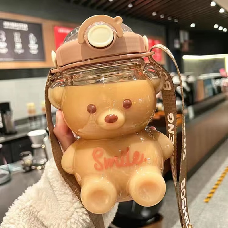 1000/1400ml Kawaii Bear Water Bottle With Straw Pl... – Vicedeal